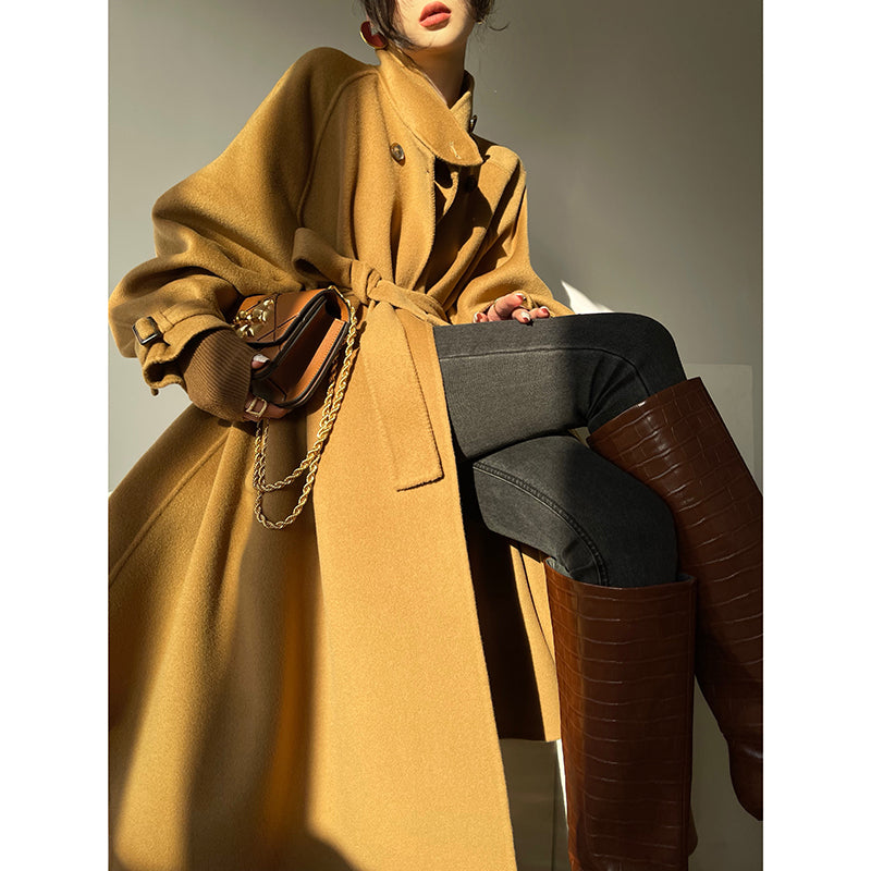 Aconiconi Autumn purple tan double-sided heavy wool cloak jacket long ...
