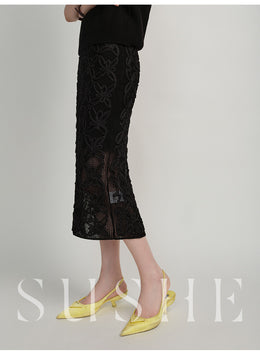 SUSHE Spring Flower Simple Straight pencil White Knit Slit Skirt - ueb ...