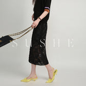 SUSHE Spring Flower Simple Straight pencil White Knit Slit Skirt - ueb ...